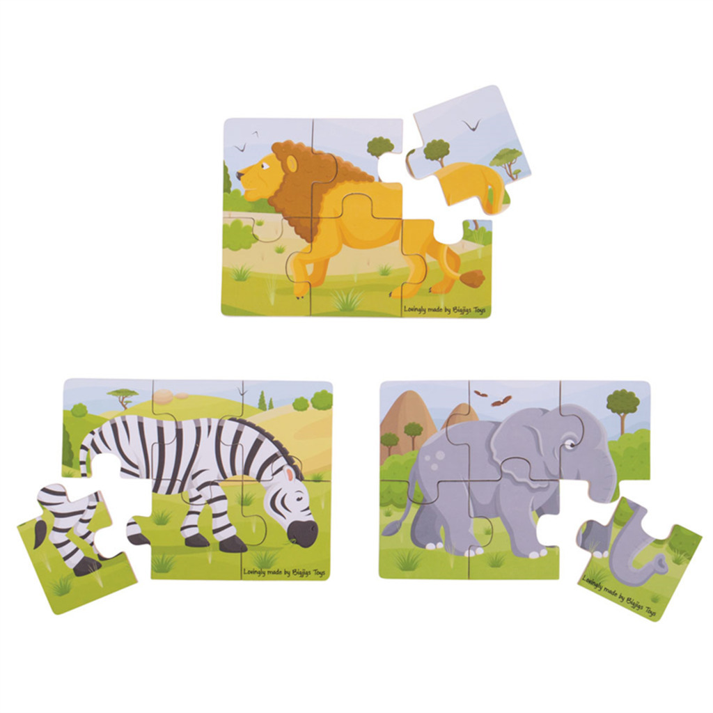Bigjigs - Six Piece Puzzles - Wild Animals (set of 3) - Toy Dubai (Toys ...