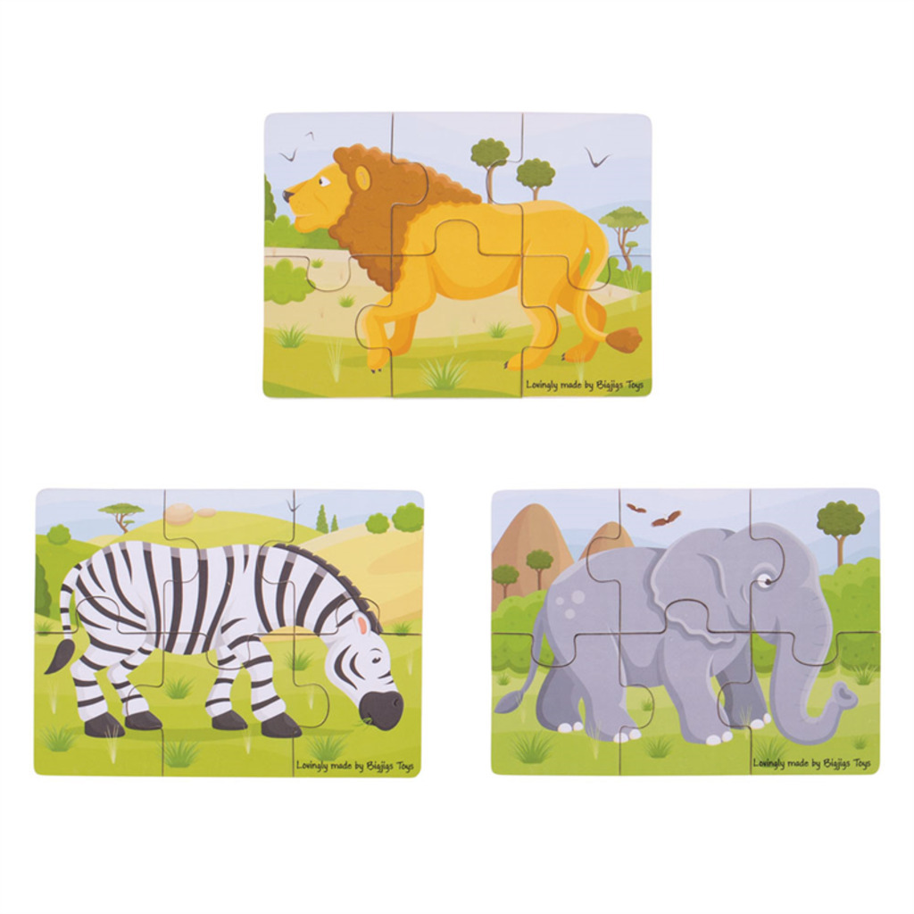 Bigjigs - Six Piece Puzzles - Wild Animals (set of 3) - Toy Dubai (Toys ...