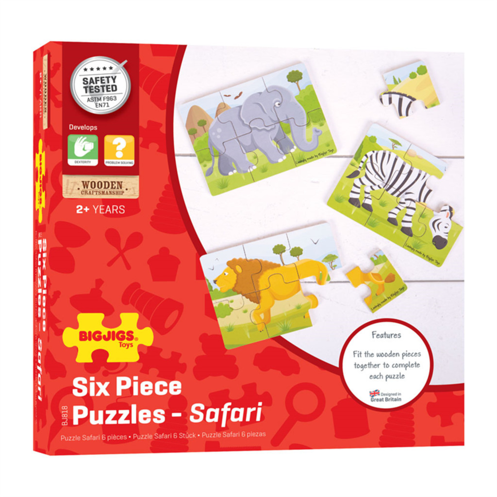 Bigjigs - Six Piece Puzzles - Wild Animals (set of 3) - Toy Dubai (Toys ...